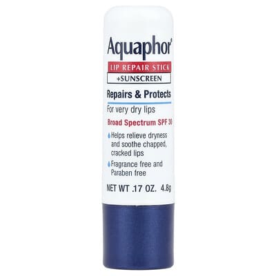 Aquaphor, Lip Repair Stick + Sunscreen, SPF 30, Fragrance Free ...