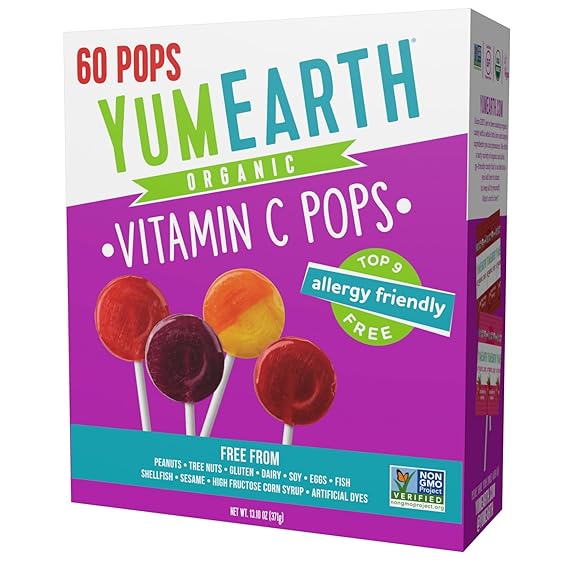 YumEarth Organic Vitamin C Pops Variety Pack, 60 Fruit Flavoured Favou ...