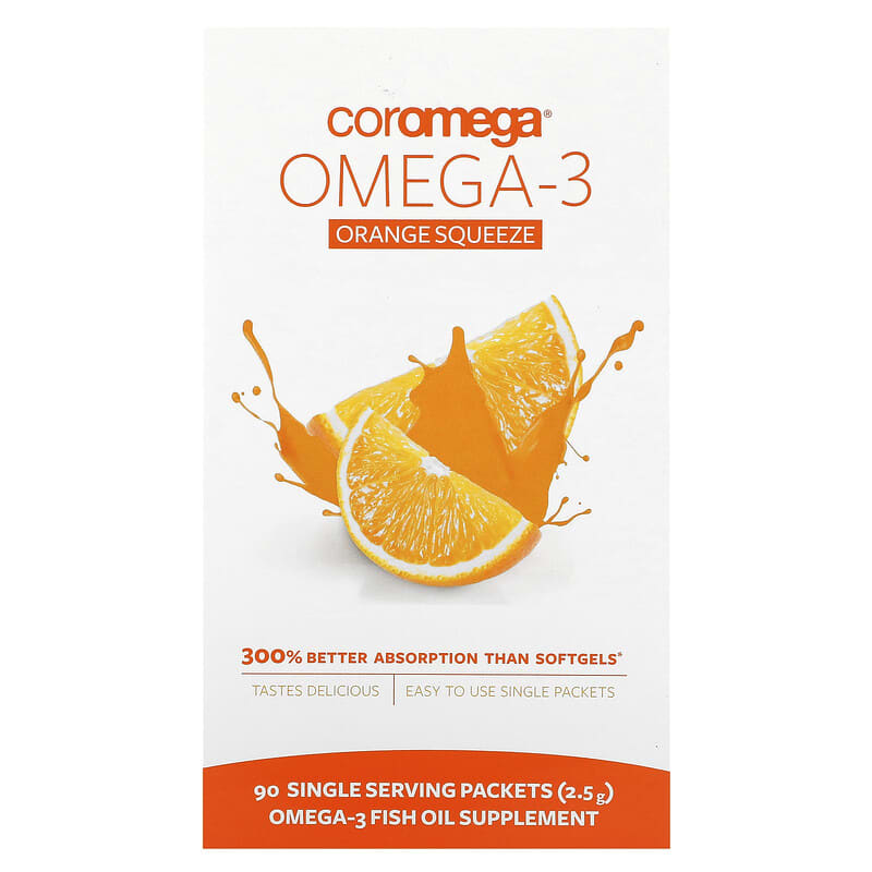 Coromega, Omega-3 Orange Squeeze, 90 Packets – FACTORY DIRECT NUTRITION