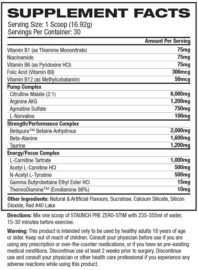 Staunch Pre Workout Zero Stim – FACTORY DIRECT NUTRITION